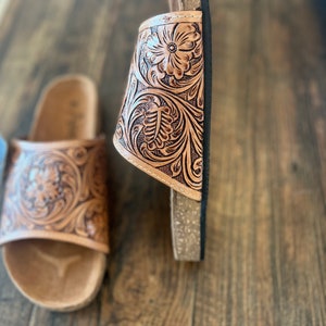 Tooled Leather Slides - Etsy