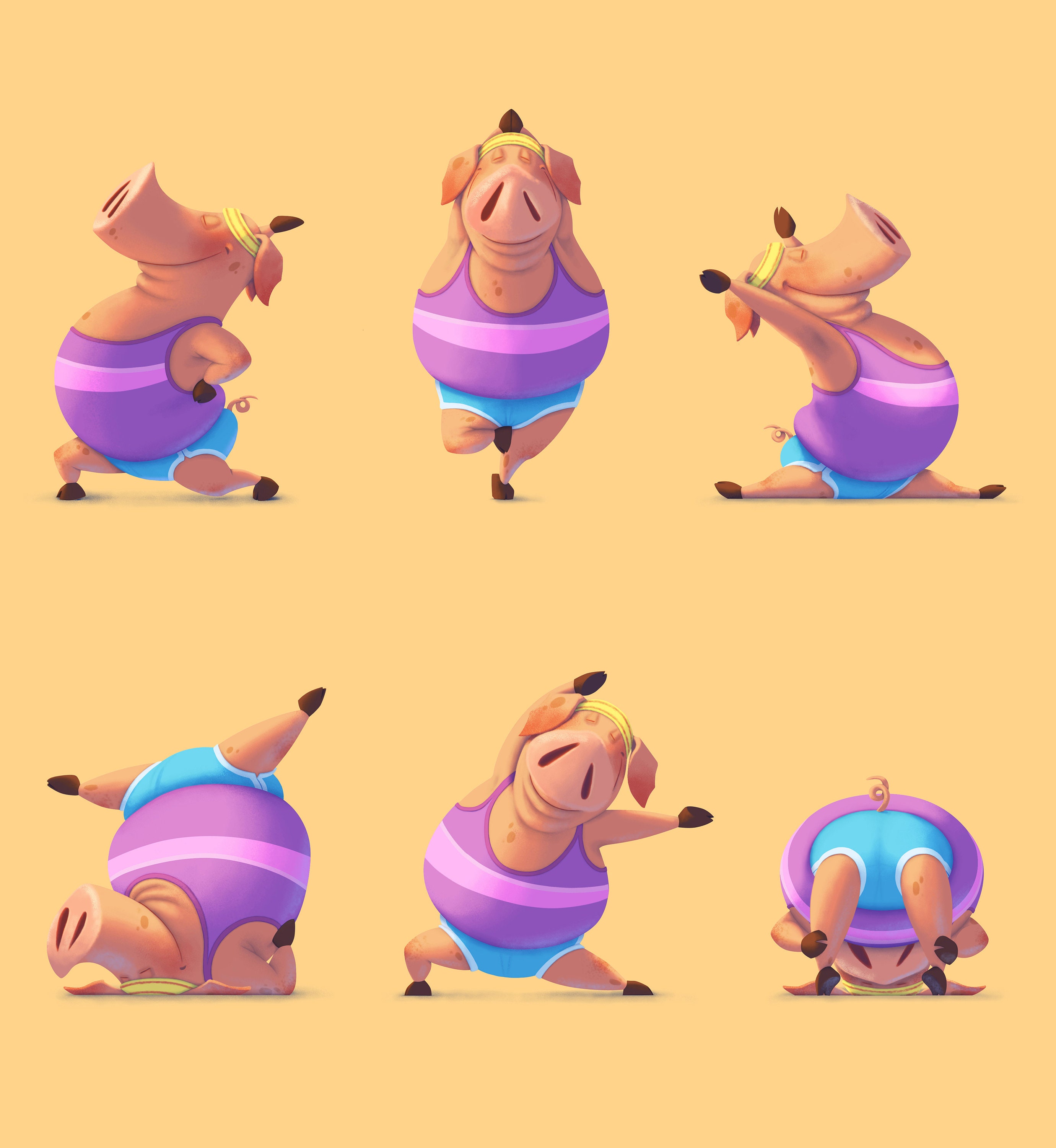 Piggy Yoga Morning Routine Wall Print - A4 - Etsy