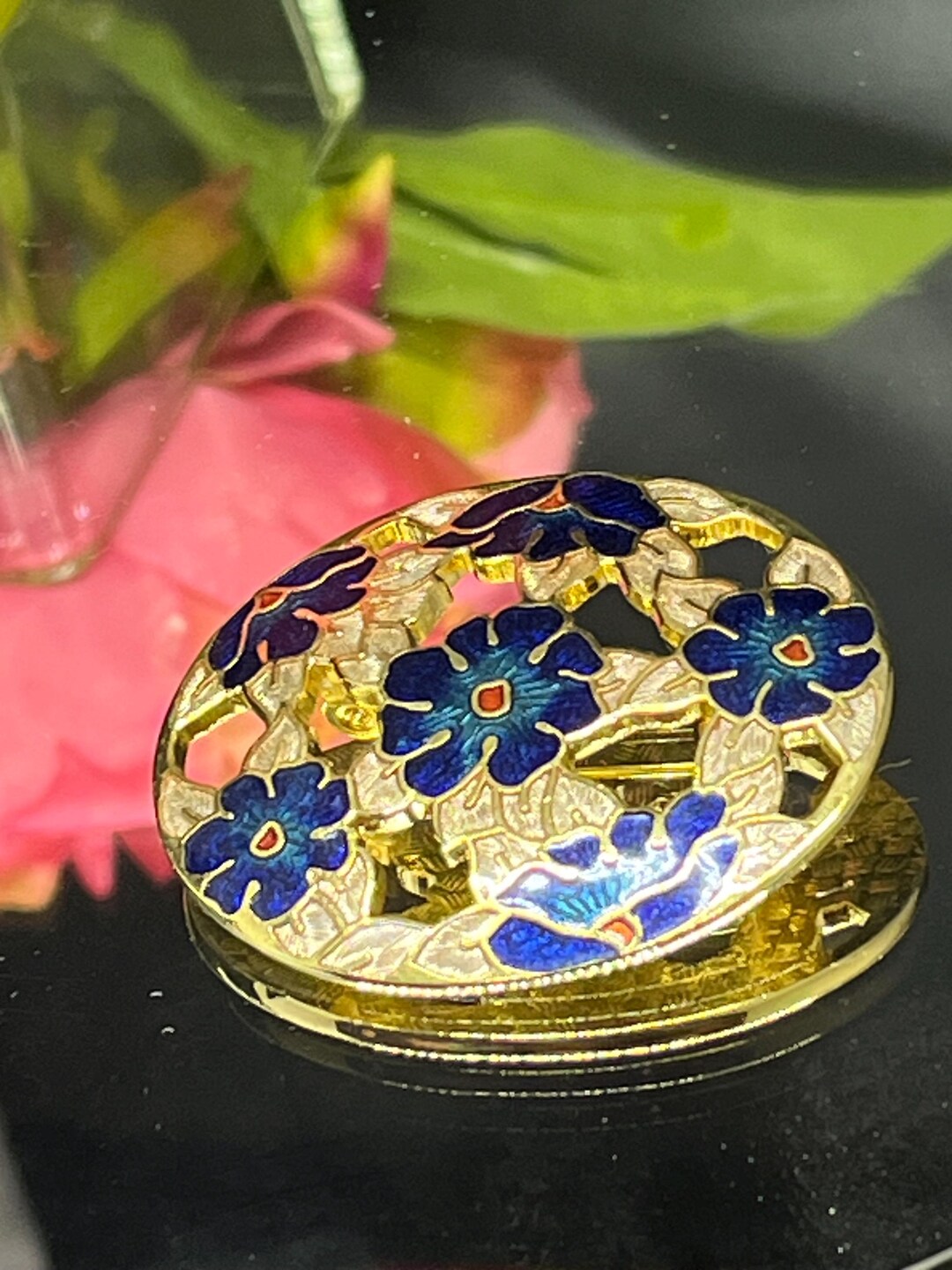 Flower Enamel Vintage Brooch Oval - Etsy