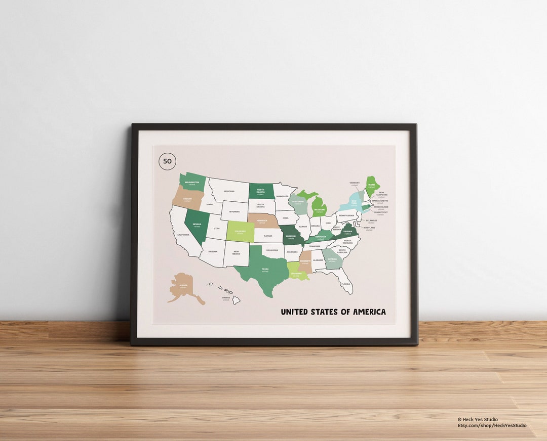 United States Sticker Map | 50 States Checklist | Sticker Poster ...