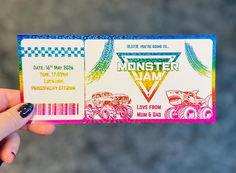 Monster Jam Ticket, Personalised Event Keepsake | Foil Surprise Gift ...