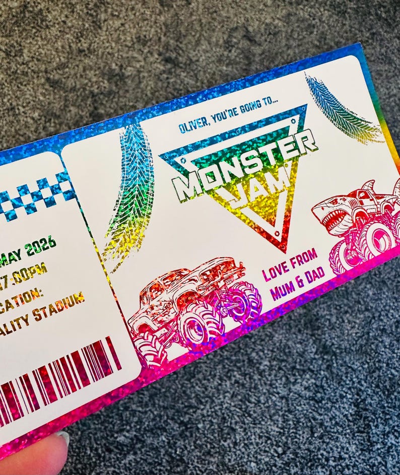 Monster Jam Ticket, Personalised Event Keepsake | Foil Surprise Gift ...