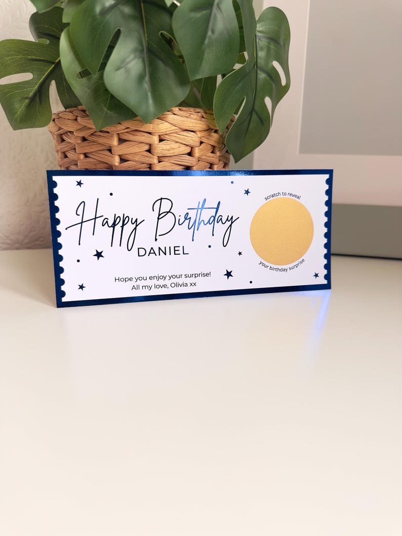 Personalised Happy Birthday Scratch Reveal Ticket, Custom Foiled ...
