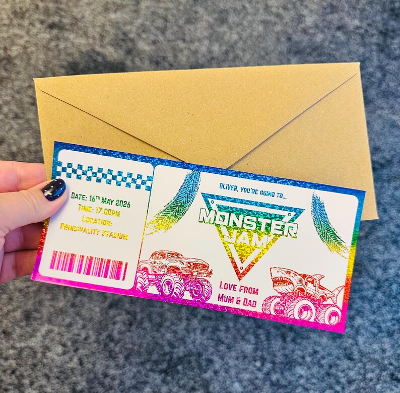Monster Jam Ticket, Personalised Event Keepsake | Foil Surprise Gift ...
