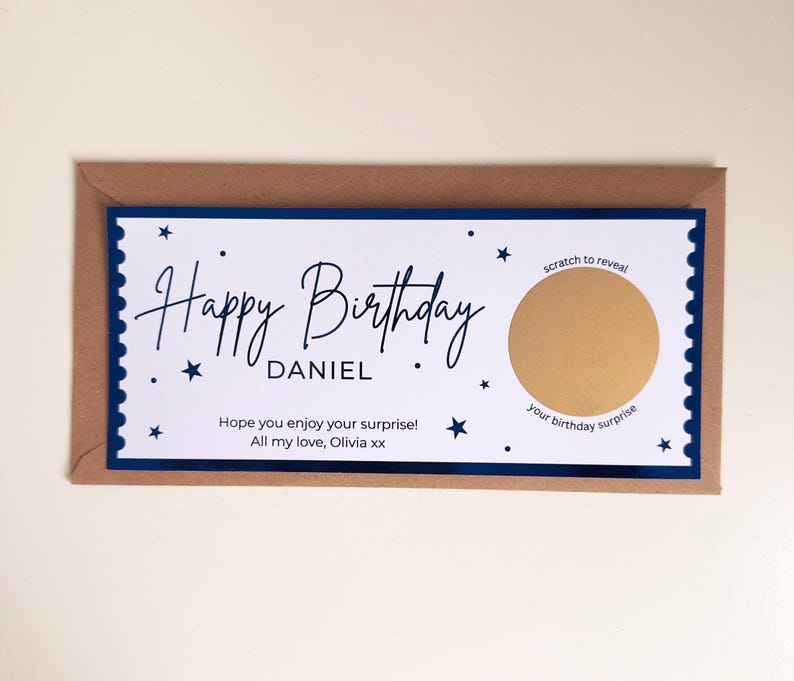 Personalised Happy Birthday Scratch Reveal Ticket, Custom Foiled ...