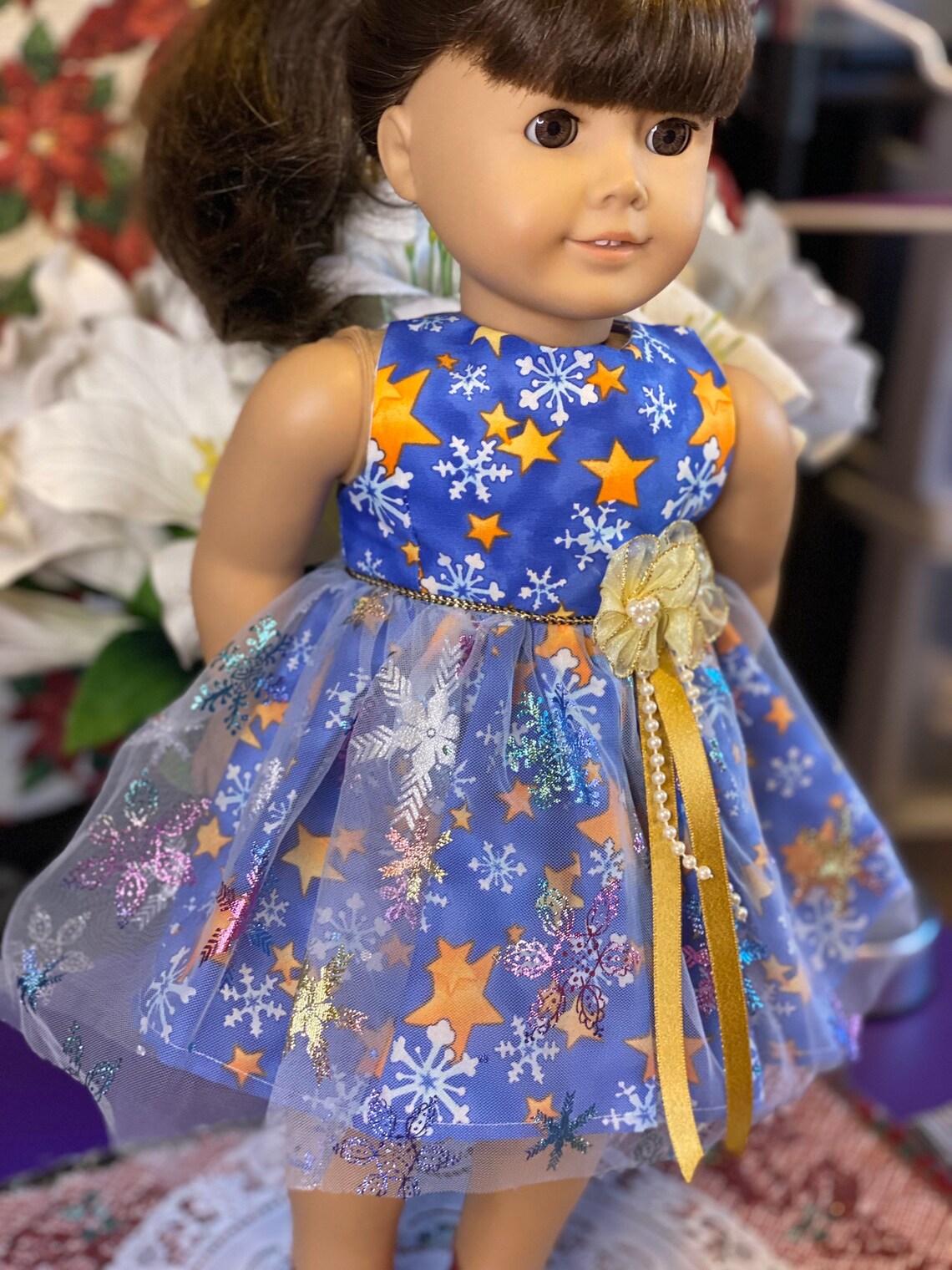 Handmade Winter Doll Dress, Snowflake Cotton for American Girl & Ruby ...
