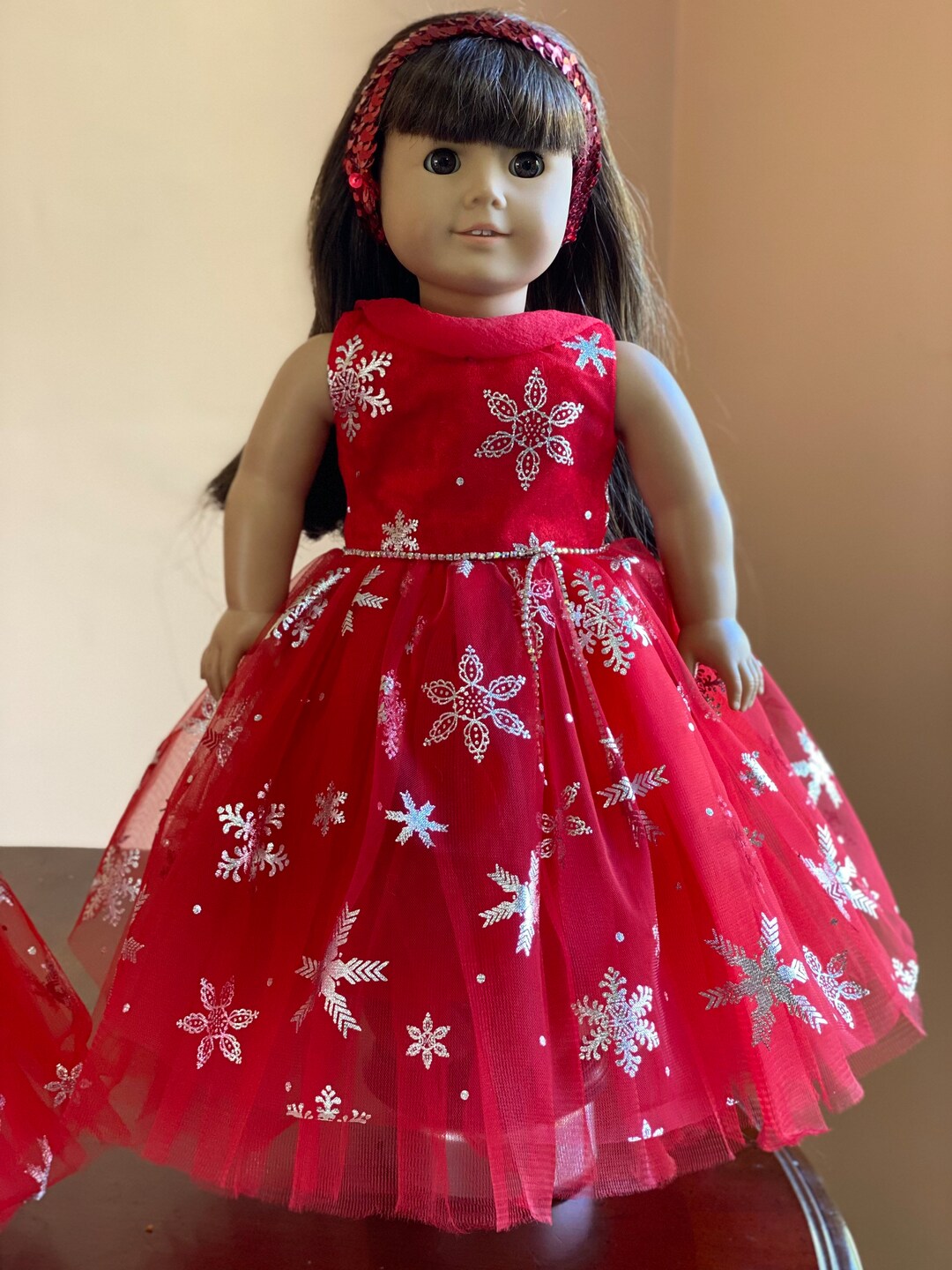 Snowflake Doll Dress Set for 18" American Girl Doll, Red Holiday Gown ...