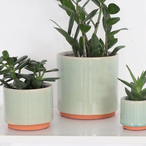 Sage Green and Terracotta Ceramic Round Planter Pot - Etsy