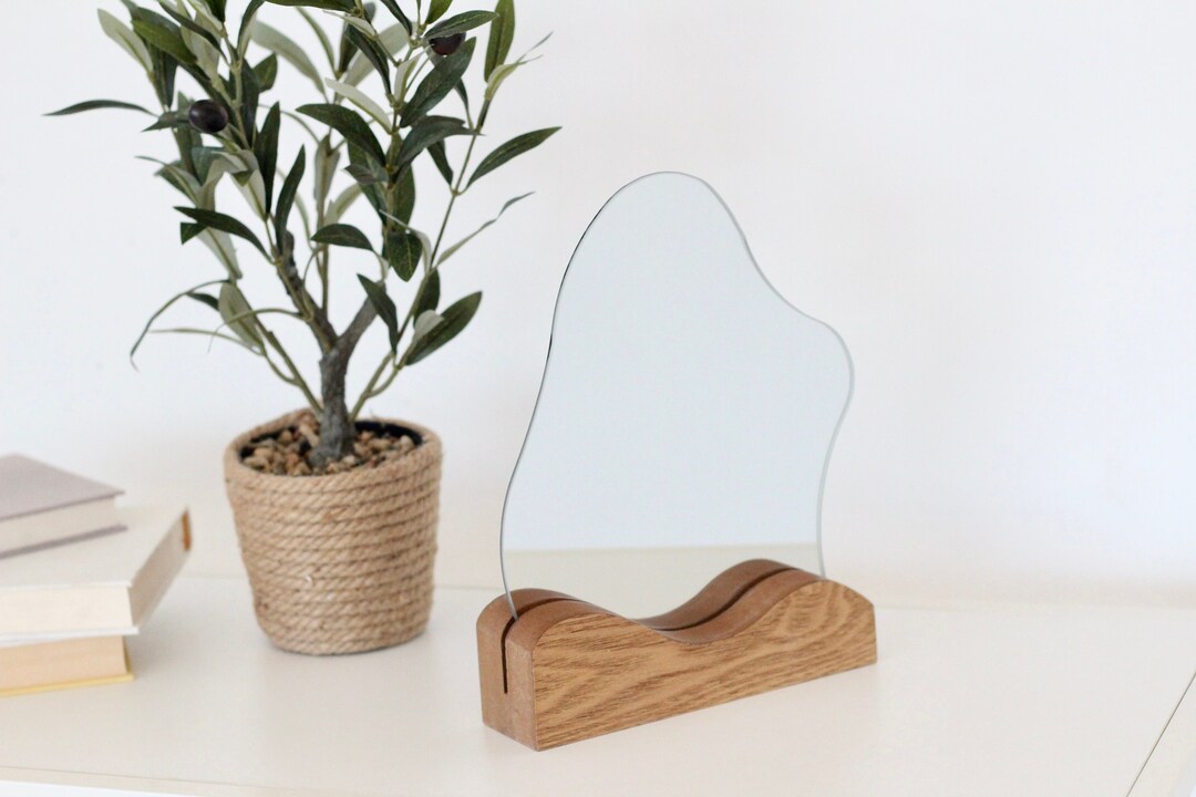 Wavy Squiggle Funky Cloud Table Top Mirror With Wood Base - Etsy