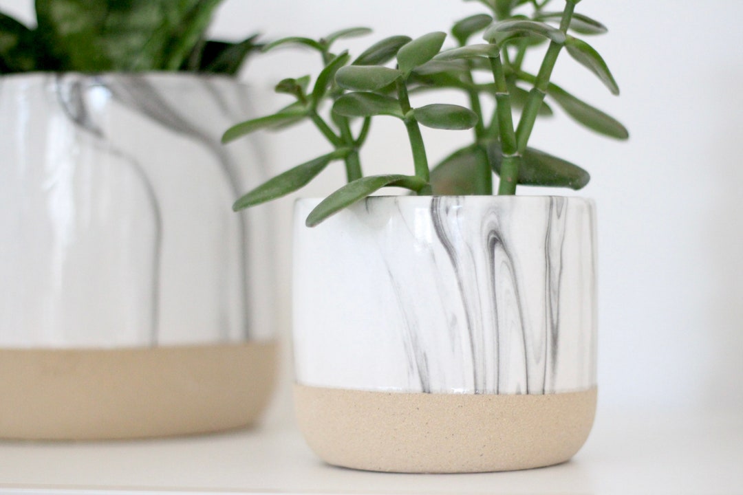 Modern Marble and Textured Beige Ceramic Planter Pot - Etsy