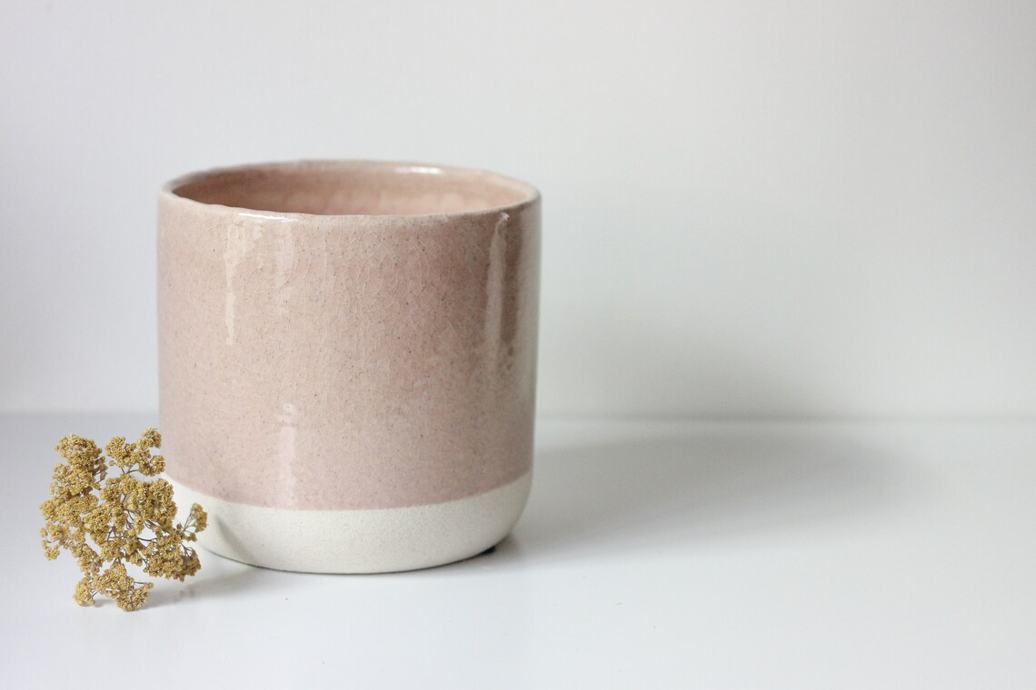 Blush Pink and Natural Ceramic Planter Pot With Crackle Glaze - Etsy