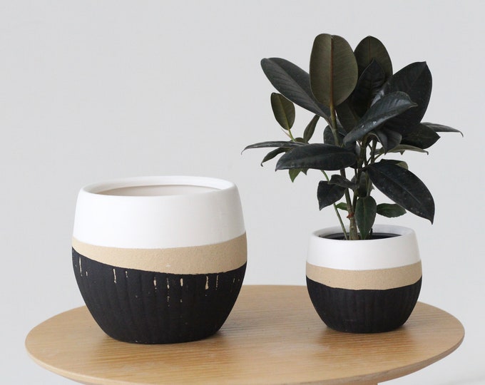 Carved Ceramic Planters - Handmade Planters or Small Pots With Toasted ...