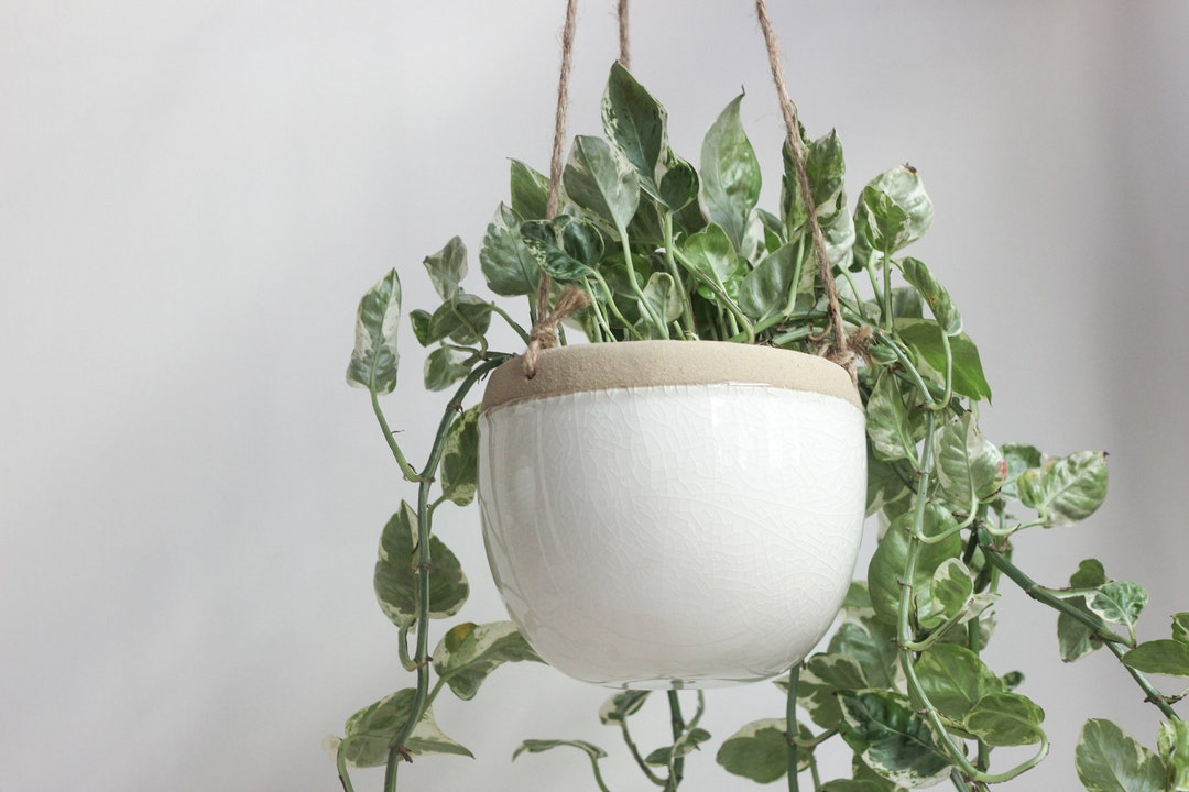 Large Ceramic Hanging Modern Boho Planter Pot in White and Beige - Etsy