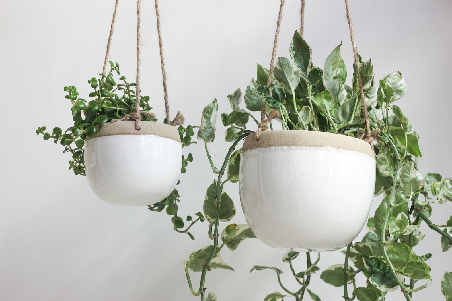 Modern Boho Ceramic Hanging Planter Pot in White and Beige - Etsy