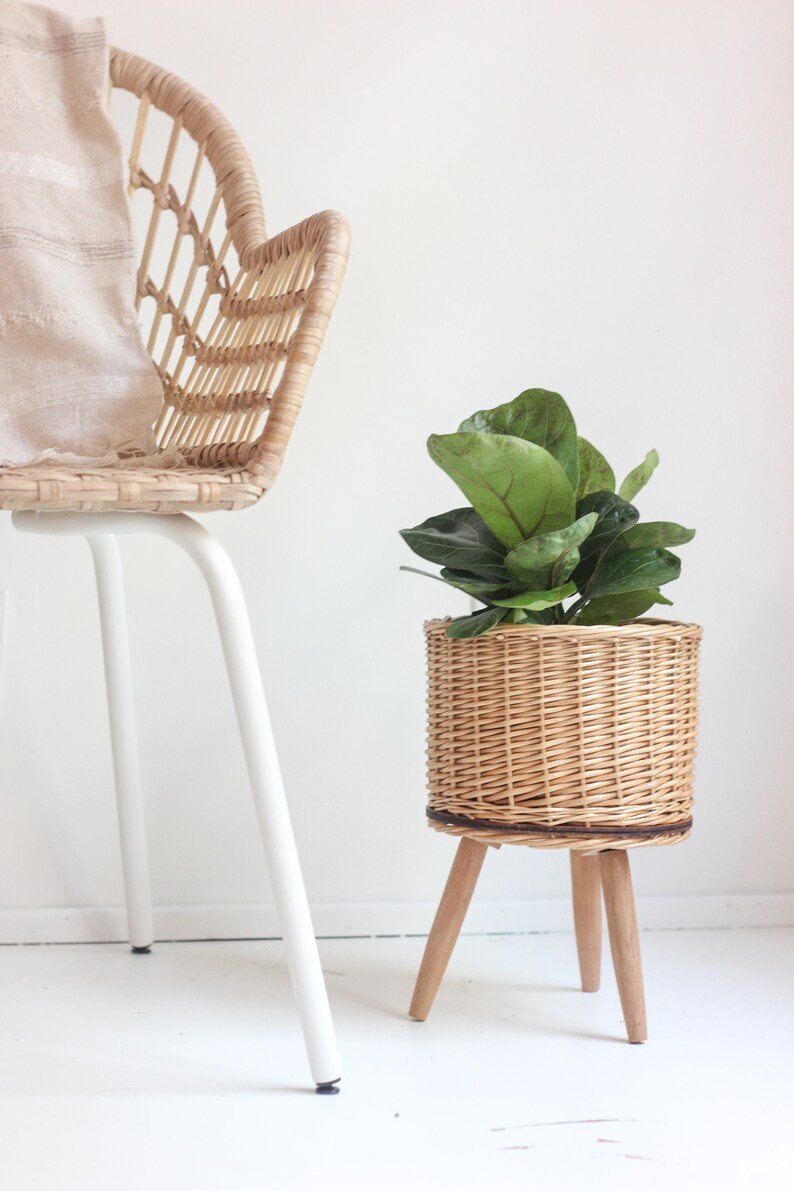 Boho Vintage Wicker Woven Plant Stand - Etsy