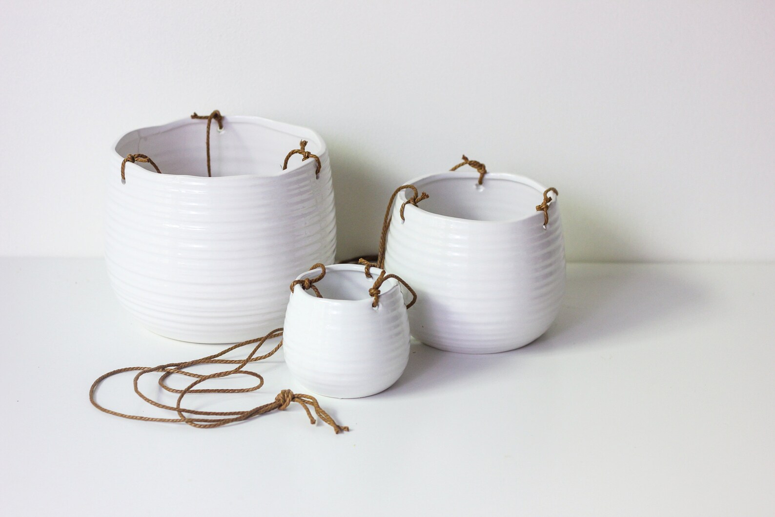 Minimal Glossy White Ceramic Hanging Planter Pot | Etsy