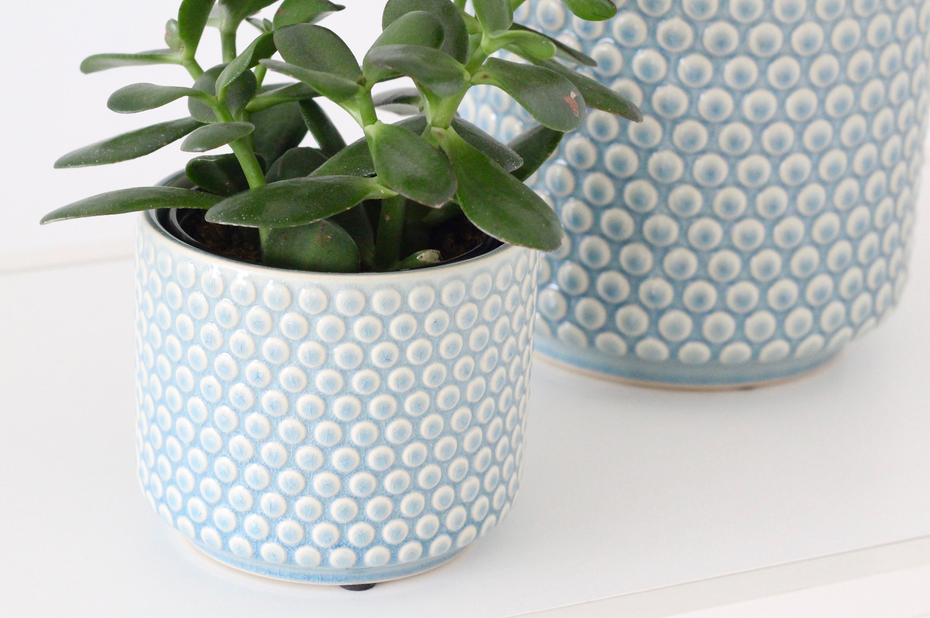 Bubble Textured Plant Pots in Danish Blue and White Ceramic - Etsy