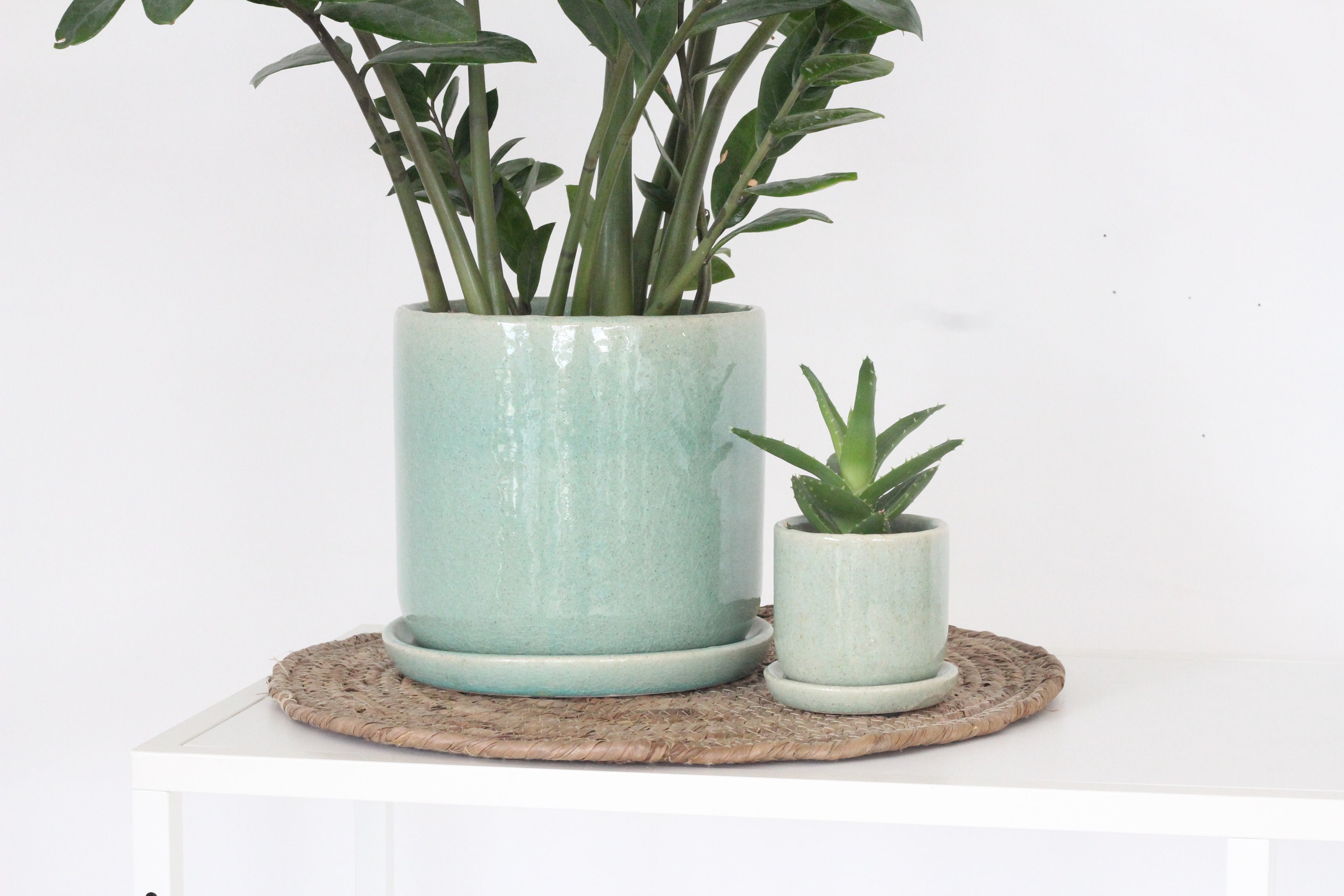 Sage Green Ceramic Round Planter Pot With Saucer - Etsy