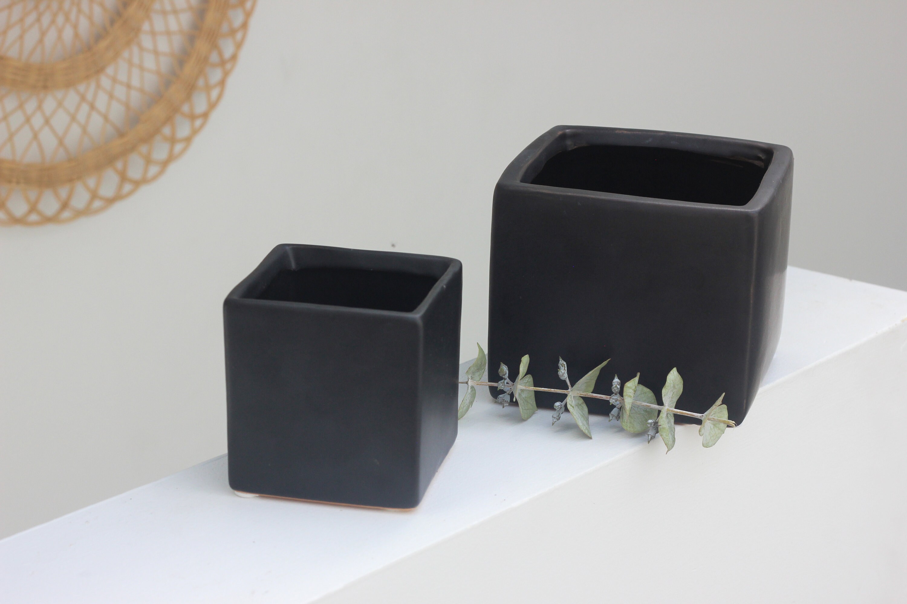 Mini Ceramic Cube Planter In Matte Black Etsy Canada