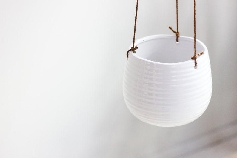 Large Textured Glossy White Ceramic Hanging Planter Pot - Etsy