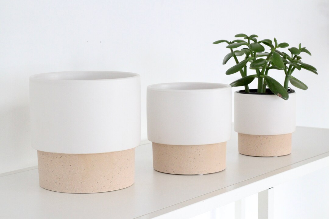 Set of 3 Ceramic White and Natural Planter Pot CLEARANCE SALE - Etsy