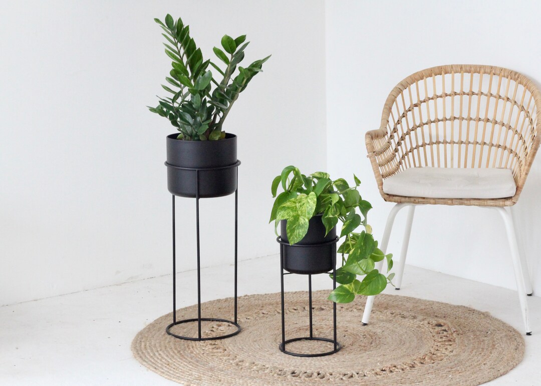 Set of 2 Plant Stand With Planters in Modern Matte White or Black - Etsy