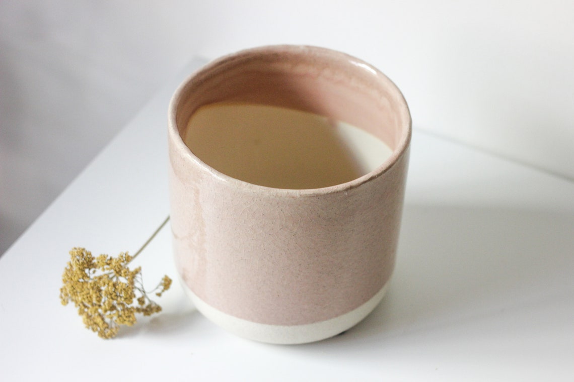 Blush Pink and Natural Ceramic Planter Pot With Crackle Glaze - Etsy