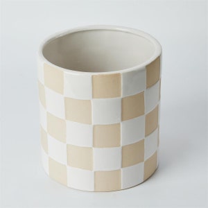 7 Checkered Ceramic Planter With Two Tone Glaze - Etsy