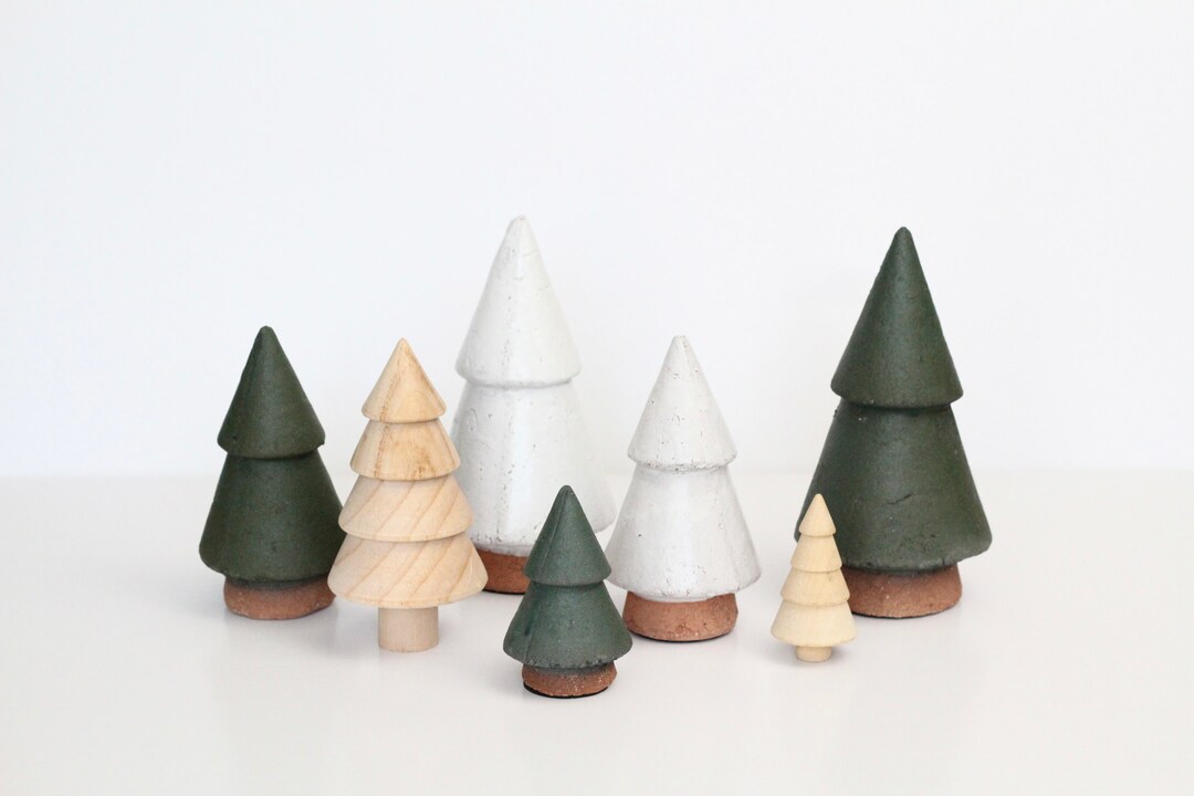 Large Raw Clay Christmas Trees for Mantel Decor | Hygge Boho ...