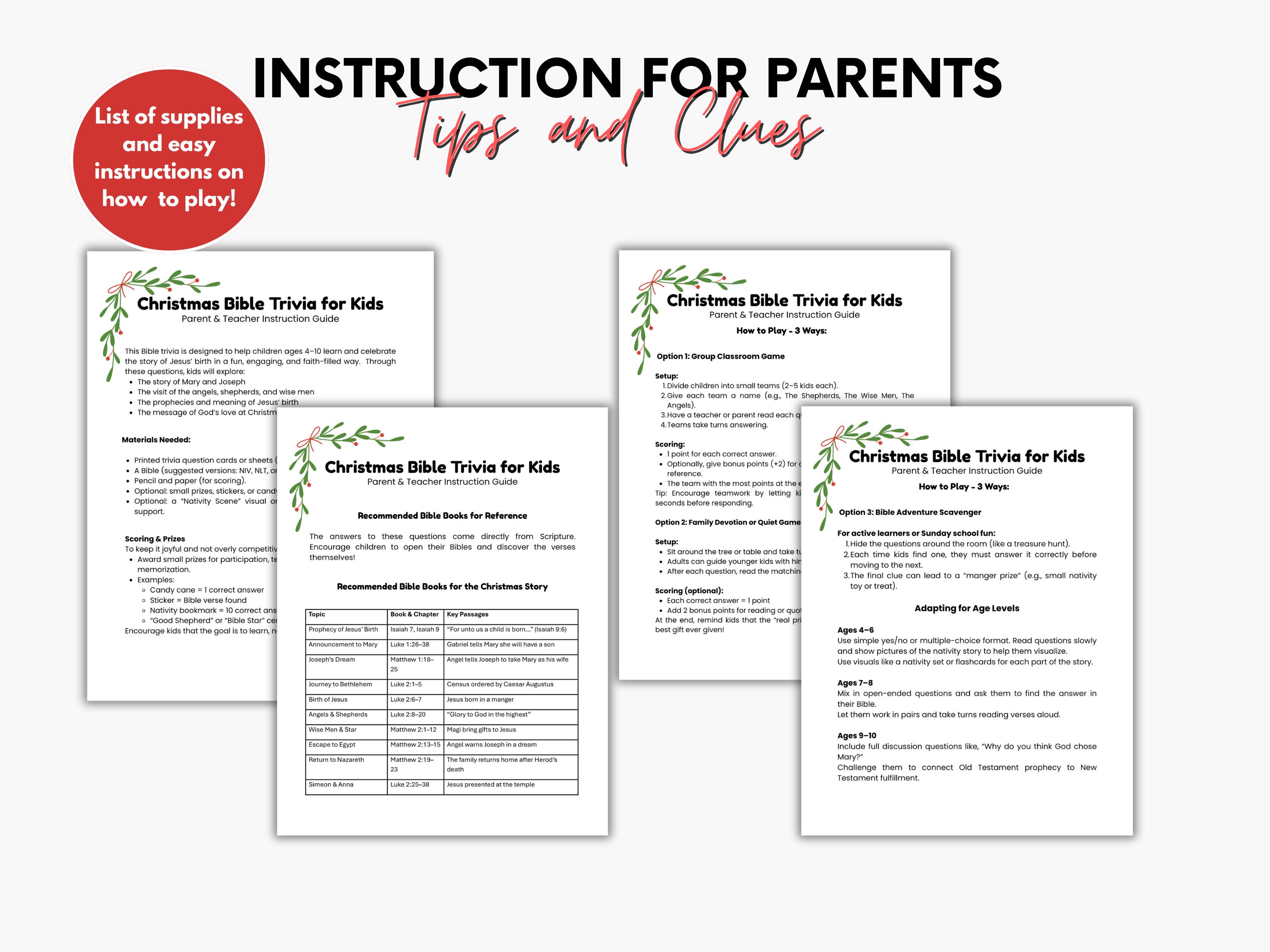 Printable Christmas Bible Trivia Game for Kids, Nativity Bible Trivia ...