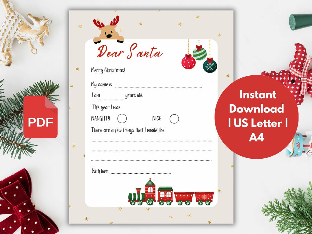 Printable Letter to Santa for Kids, Dear Santa Letter Template ...