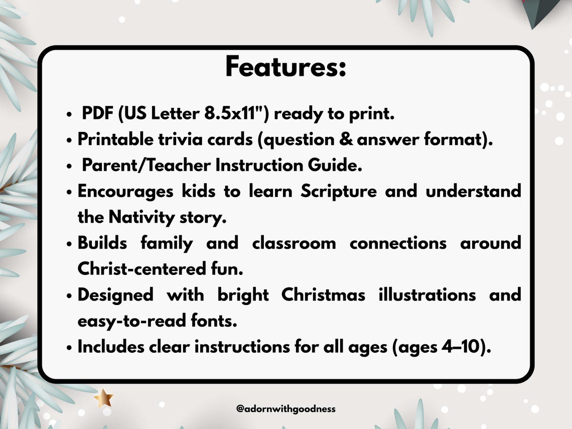 Printable Christmas Bible Trivia Game for Kids, Nativity Bible Trivia ...