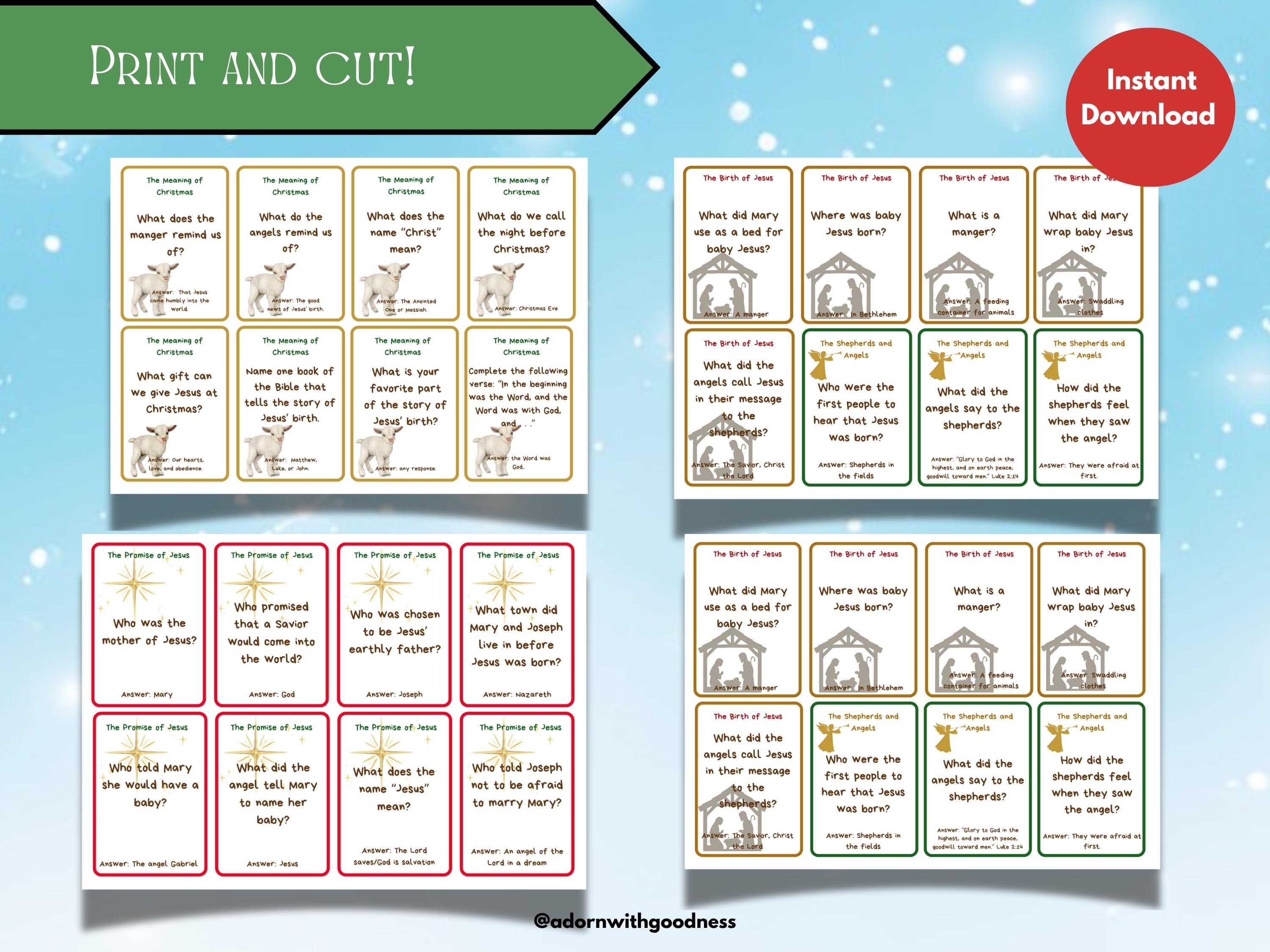 Printable Christmas Bible Trivia Game for Kids, Nativity Bible Trivia ...