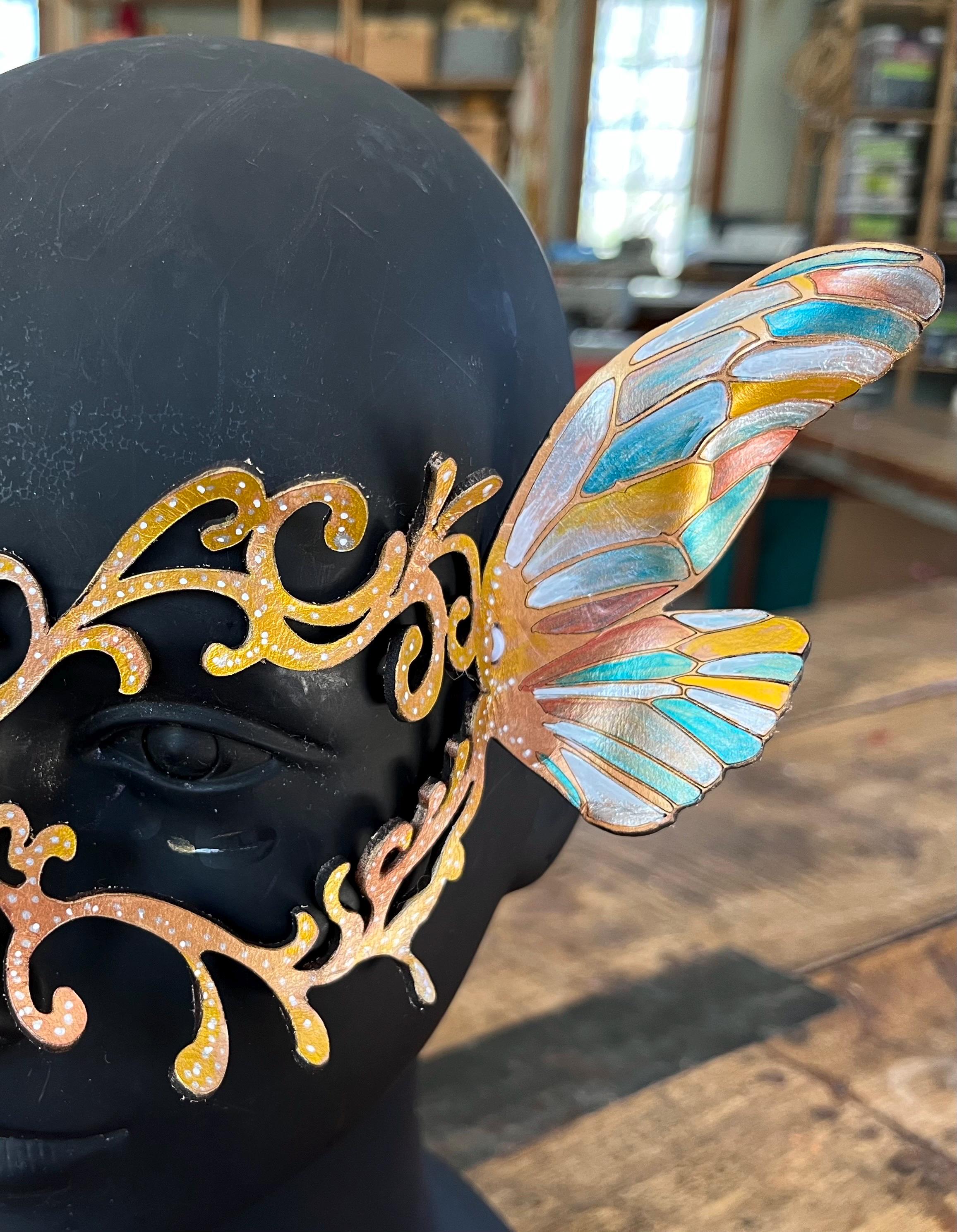 Handmade Leather Fairy Wings Mask – Iridescent Wings & Gold Filigree ...