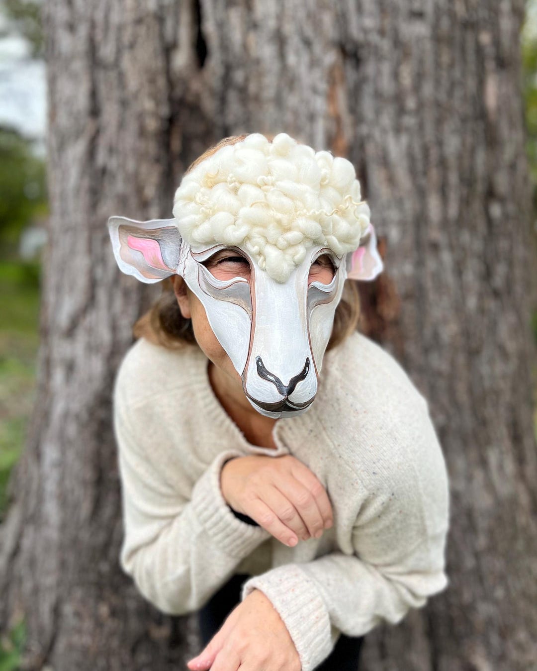 Sheep Mask Handmade Leather Mask With Real Wool Roving for Masquerade ...