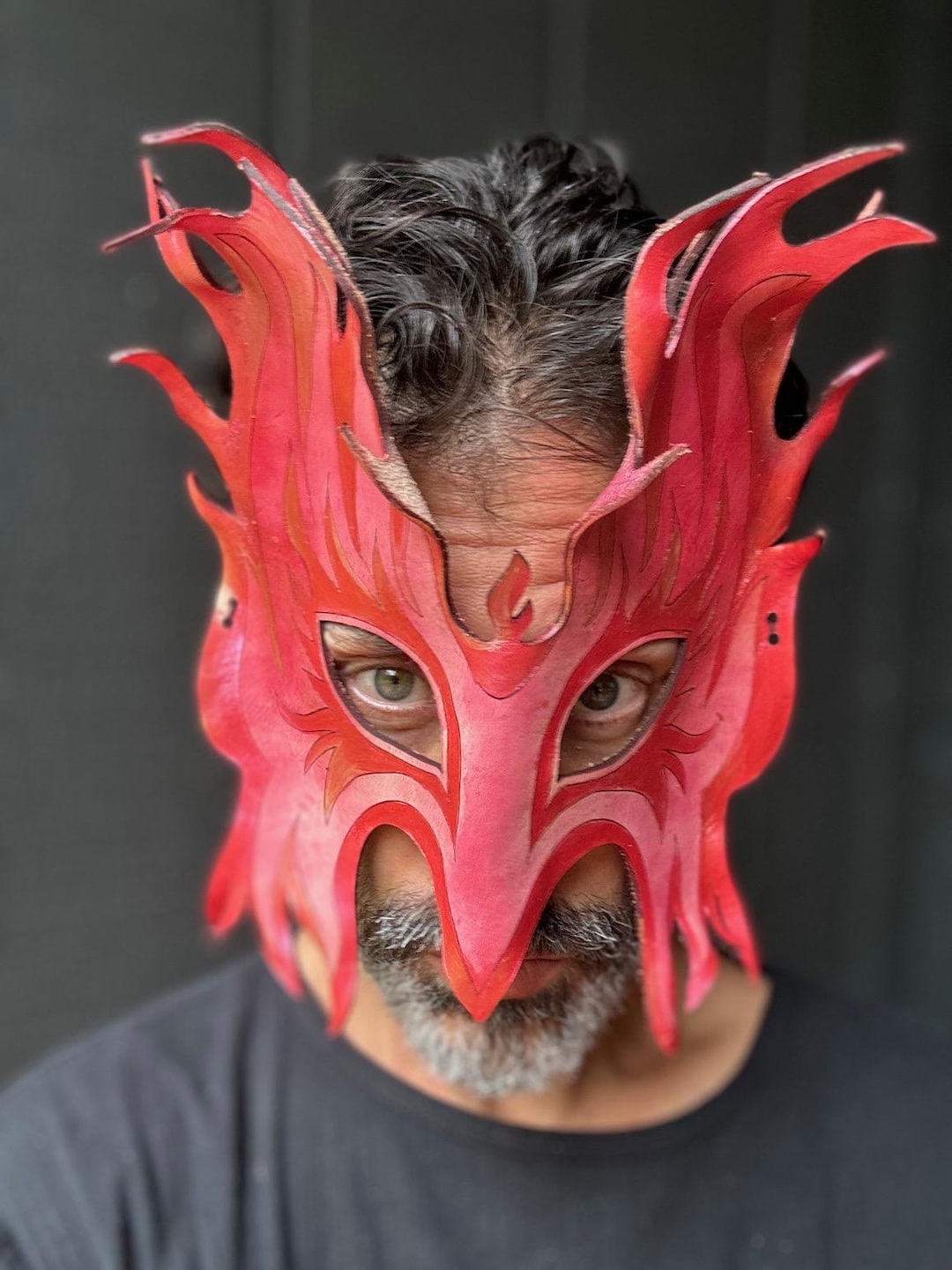 Handmade Leather Fire Spirit Mask – Red Flame Masquerade Mask for LARP ...