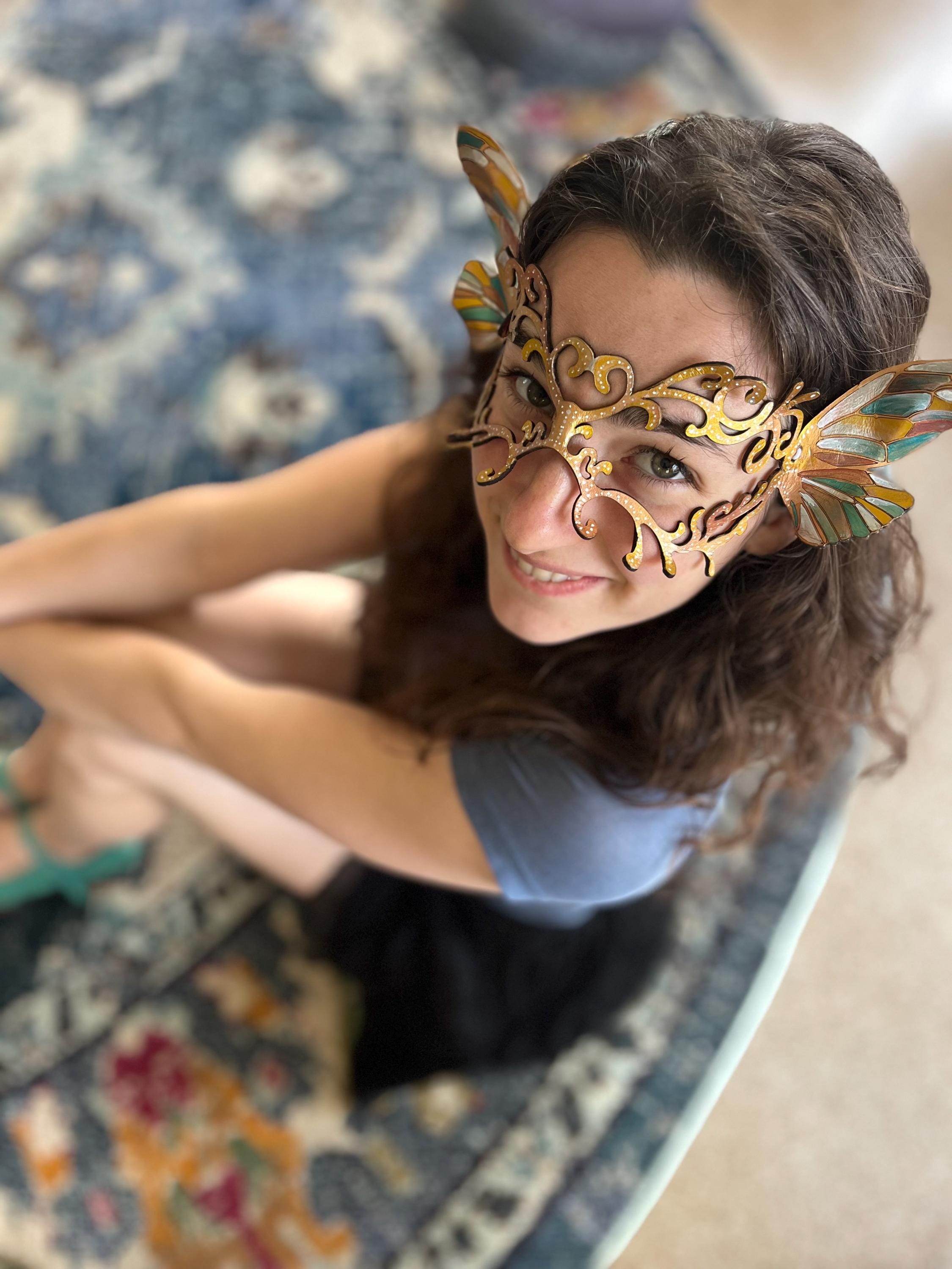 Handmade Leather Fairy Wings Mask – Iridescent Wings & Gold Filigree ...
