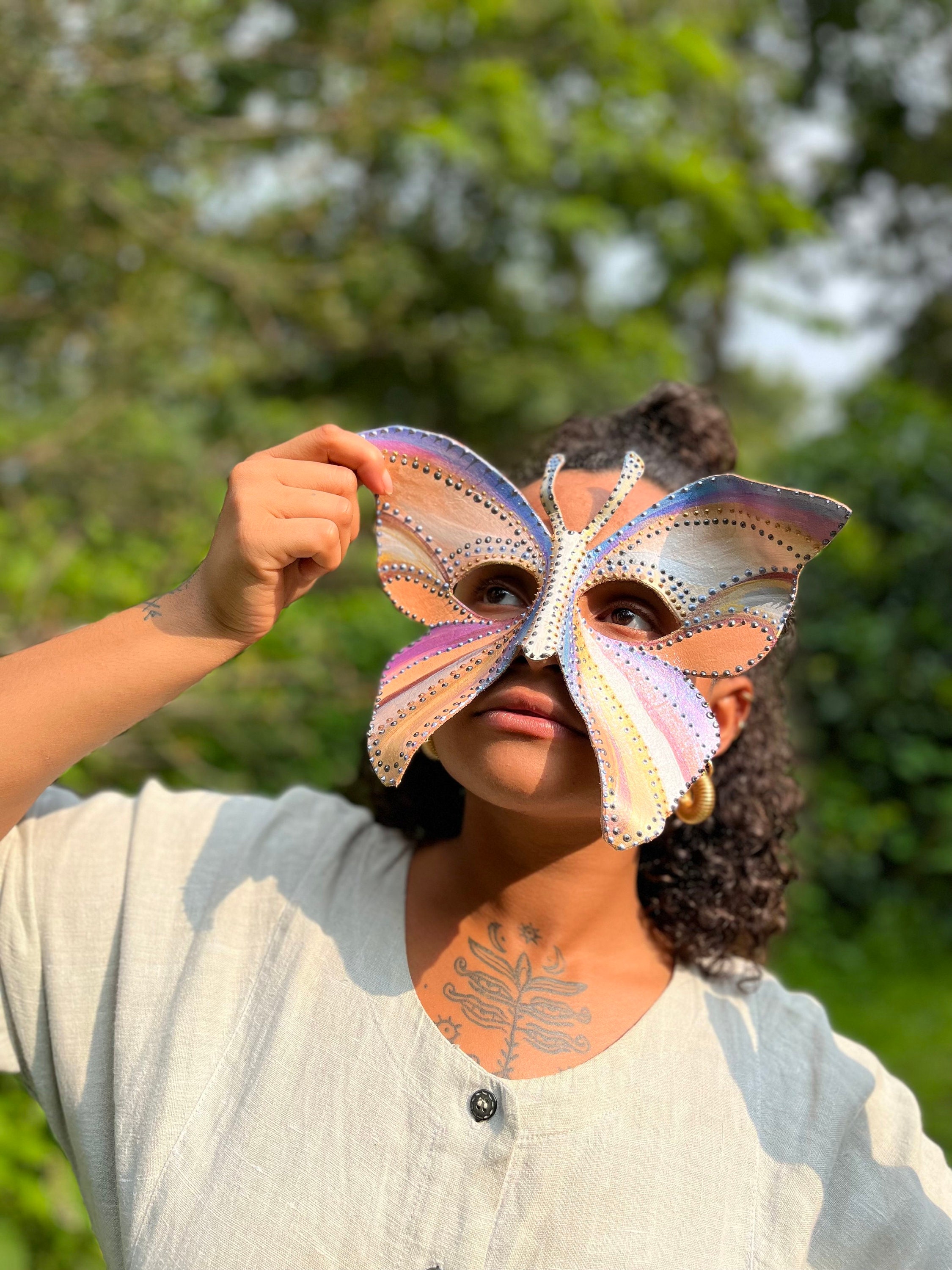 Rainbow Butterfly Handmade Leather Mask for Masquerade / Halloween ...