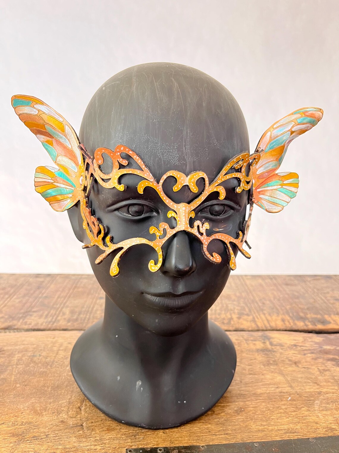 Handmade Leather Fairy Wings Mask – Iridescent Wings & Gold Filigree ...