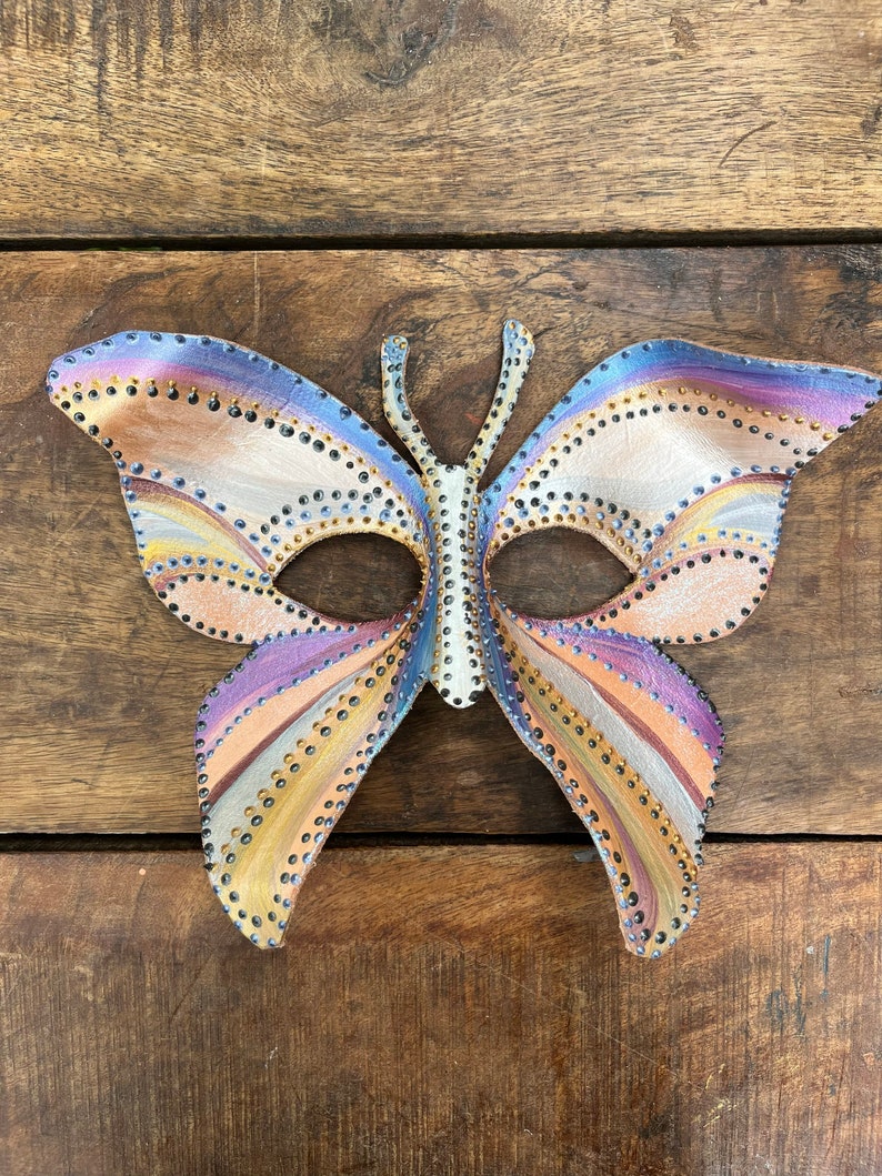 Rainbow Butterfly Handmade Leather Mask for Masquerade / Halloween ...
