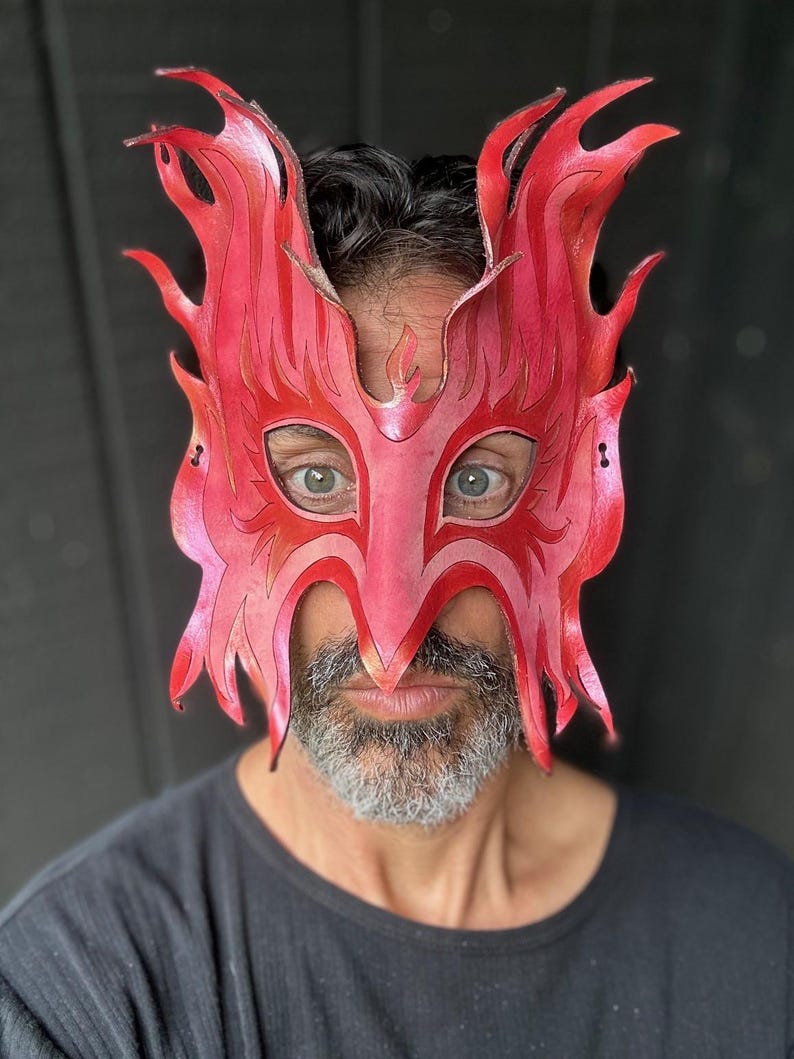 Handmade Leather Fire Spirit Mask: Red Flame Cosplay Masquerade - Etsy