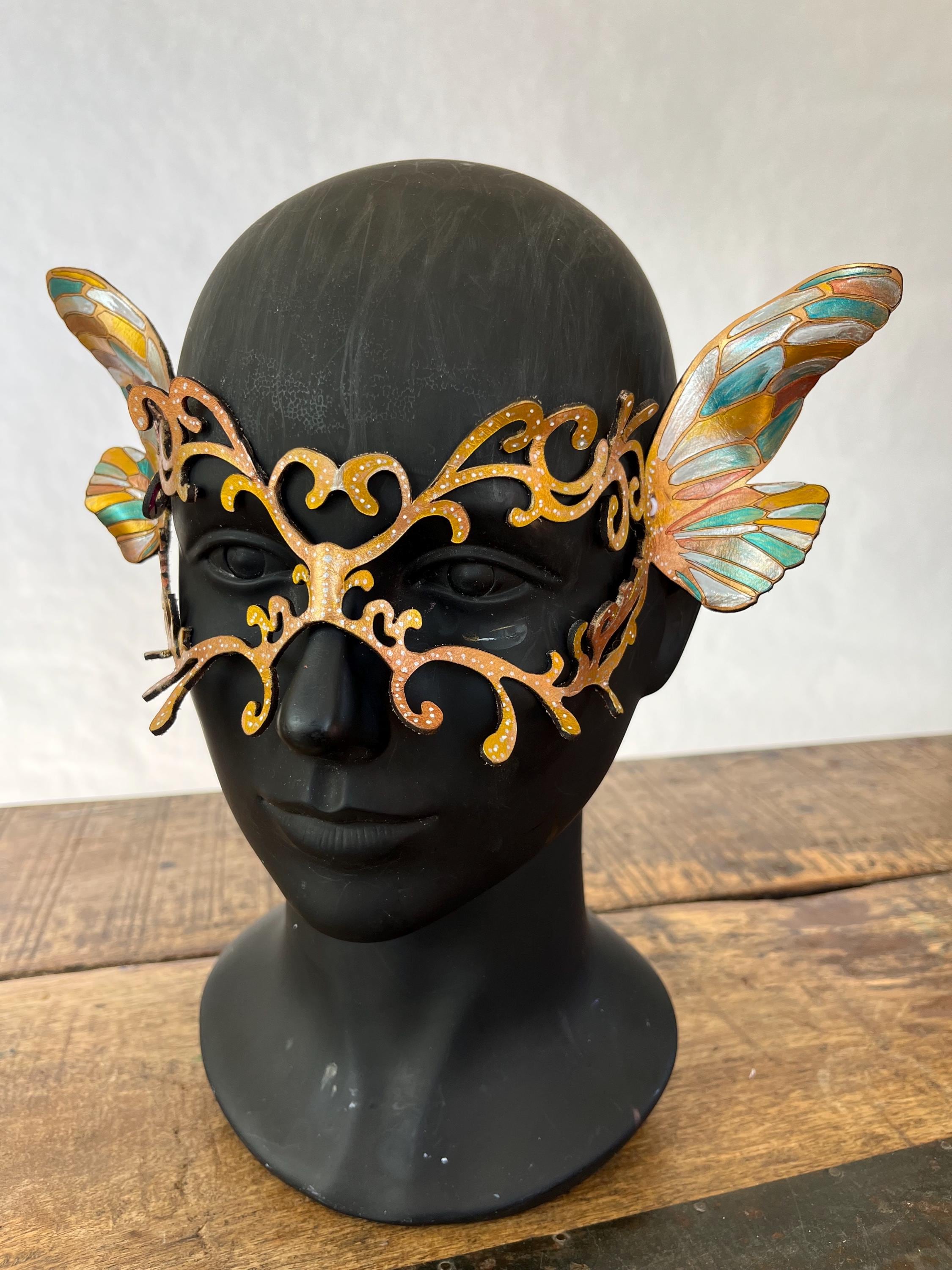 Handmade Leather Fairy Wings Mask – Iridescent Wings & Gold Filigree ...