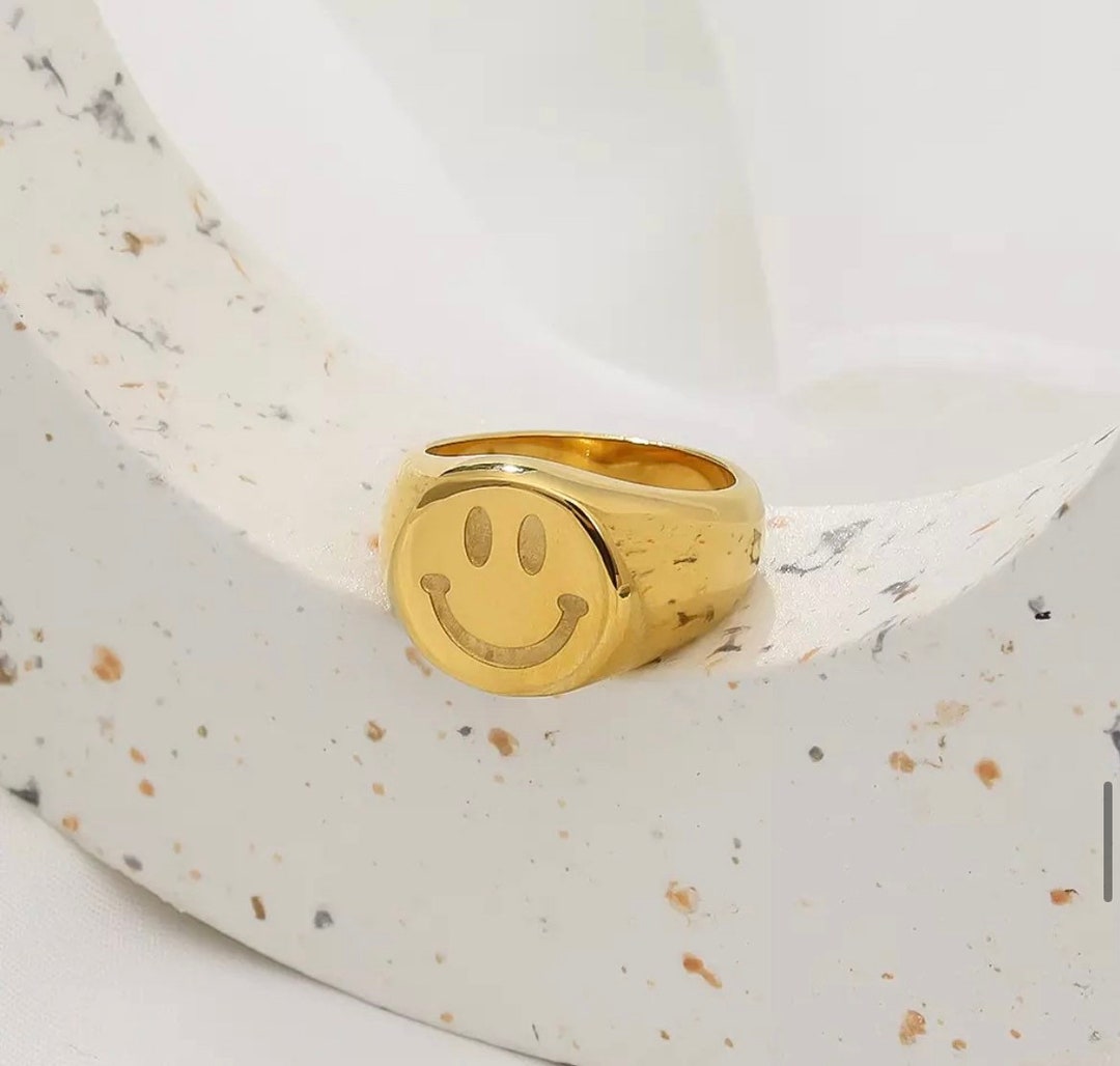 Smiley Ring Statement Ring Stackable Ring Trendy Ring Happy Face 18K ...