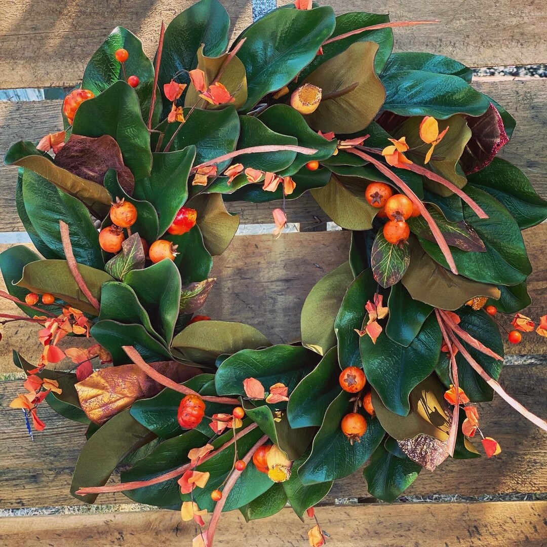 Fall Magnolia Grapevine Wreath Rustic Magnolia Wreath - Etsy