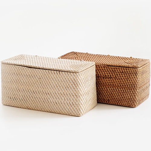 Rectangular Rattan Storage Box With Lid Food Container Box - Etsy