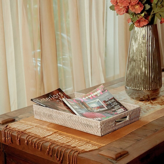 Handmade White Wash Rattan Serving Tray Versatile Eco friendly Decor Accent Etsy UK