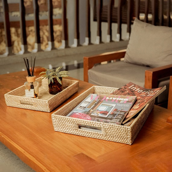 Woven coffee table tray store