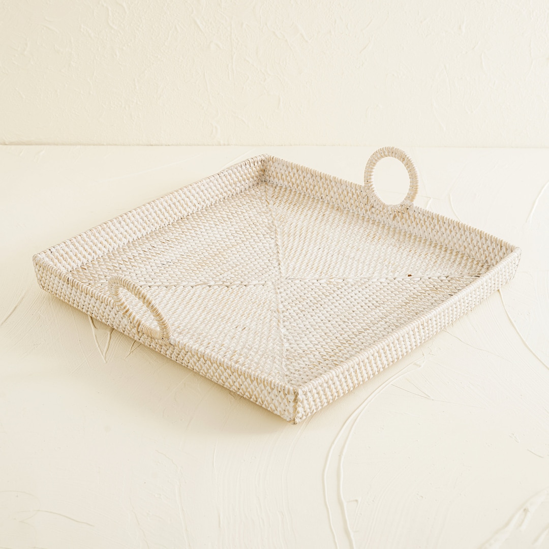 Woven Serving Tray / White Wash Wicker Tray / Rattan Serving Tray ...
