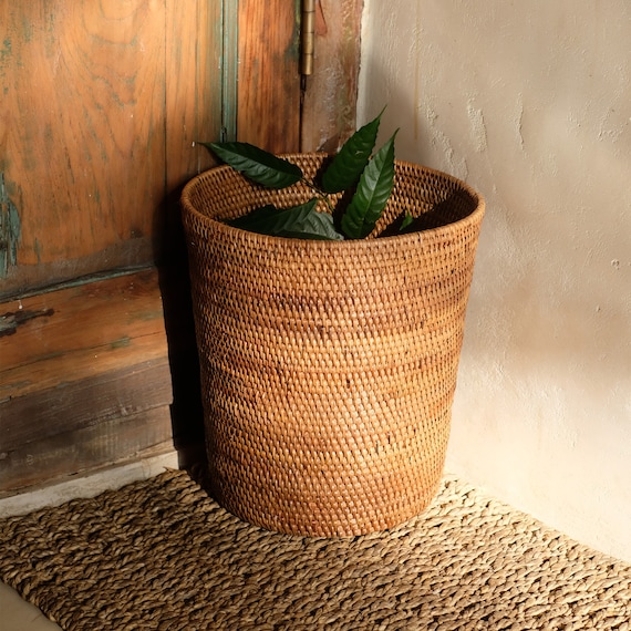 Waste Paper Bin / Rattan Dustbin / Wicker Waste Paper Bin / - Etsy
