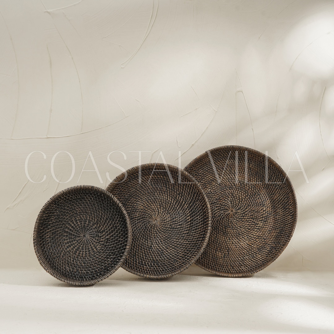 Black Wash Tampa Rattan Tray / Rattan Tray / Wicker Round Tray / Black ...
